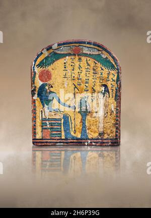 Egyptian Art. Painted wooden stele. The deceased before Osiris, Isis ...