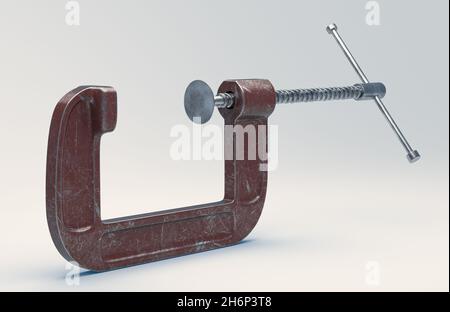 An open red G-clamp tool on an isolated studio background - 3D render ...