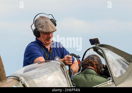 Pilot Flt Lt Charlie Brown with stereotypical RAF moustache taxiing out ...