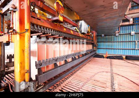 Copper cathodes at an electrowinning plant in a copper mine in Chile ...