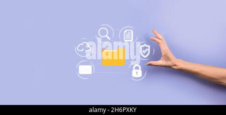 Document Management System DMS .Businessman hold doctor and document ...