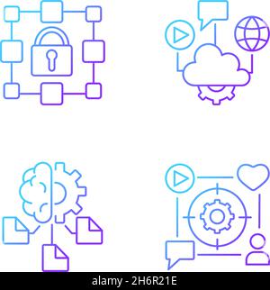 Cloud programming linear icons set. Virtualization, Elasticity, DevOps, Deployment ...