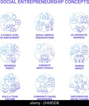 Social entrepreneurship outline icons collection. Social ...