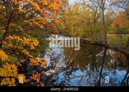 Red Cedar river winding through Michigan State University campus during ...
