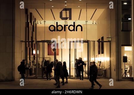 Exterior view at night of abrdn offices in St Andrew Square Edinburgh ...