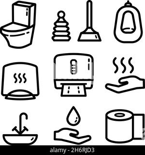 Set of WC and sanitary pictogram icons including male, female, unisex ...