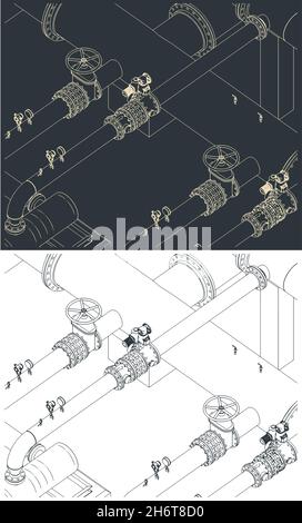 Stylized vector isometric illustration of pipes and valves Stock Vector ...
