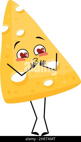 Cheese slice icon in comic style. Milk food cartoon vector illustration ...