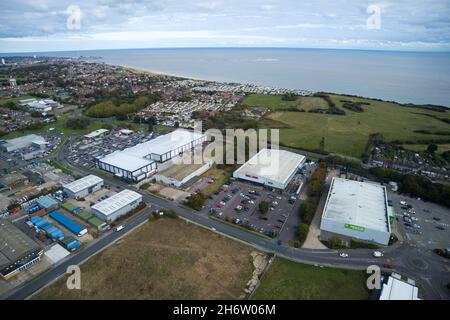 Lowestoft - Over Tower Road showing B&M,Gateway Retail Park, Homebase ...