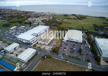 Lowestoft - Over Tower Road showing B&M,Gateway Retail Park, Homebase ...