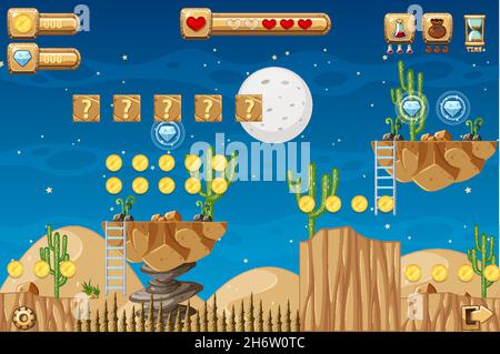 Collecting Coins Platformer Game Template illustration Stock Vector ...