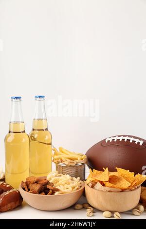Concept of Super bowl snacks on wooden table Stock Photo - Alamy