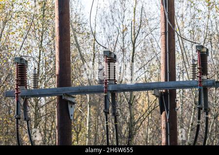 33KV overhead electrical supply mounted onto wooden poles and protected ...