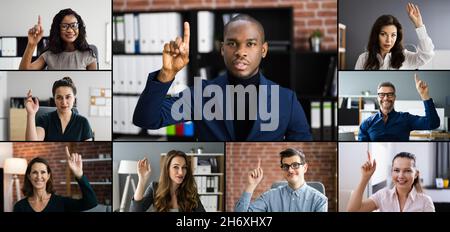 Learning, woman and raised hand for question in college, knowledge and ...
