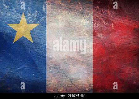 Top view of retroflag Acadia, France with grunge texture. French travel ...
