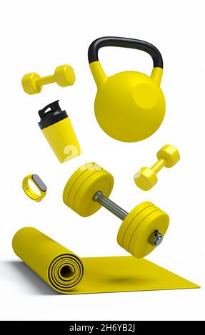 Sport equipment like yoga mat for fitness or crossfit in shopping cart ...