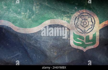 Top view of retro flag Unofficial Vendsyssel, Denmark with grunge ...