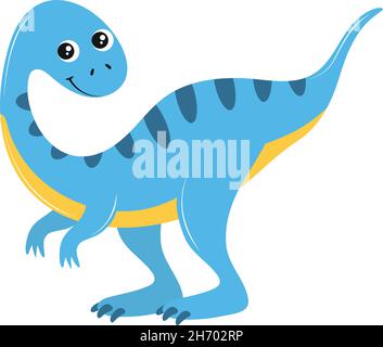 Happy dinosaur blue velociraptor. Cute cartoon character. Vector ...