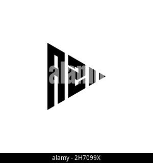 AZ Monogram logo letter with triangle play shape and circle rounded style on isolated background ...