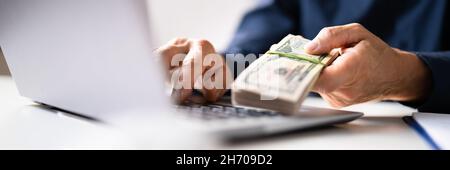 Euro Currency Near Laptop Computer. Online Money Payment Stock Photo ...