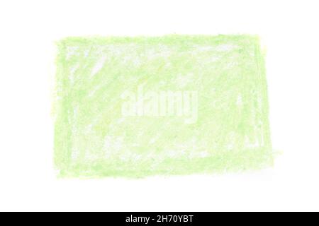 green rectangle drawn with oil pencil isolated on white background ...