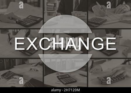 Exchange concept illustrated by pictures on background Stock Photo - Alamy