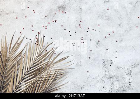 Shiny tropical palm leaf shadows on white grey ceramic beton wall ...