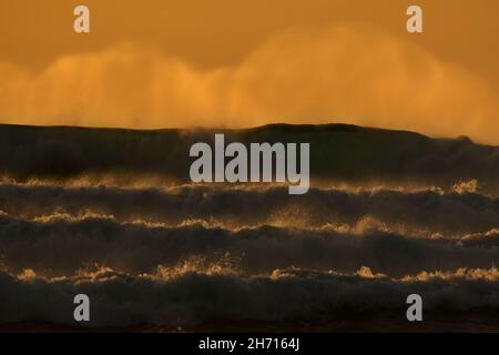 Backlit waves and spindrift, Skaill Bay, Orkney Isles Stock Photo - Alamy