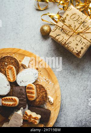 Assortment of sweet pastry on grey background Stock Photo - Alamy