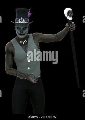 Man with spooky Halloween makeup, voodoo shaman, 3d illustration Stock ...
