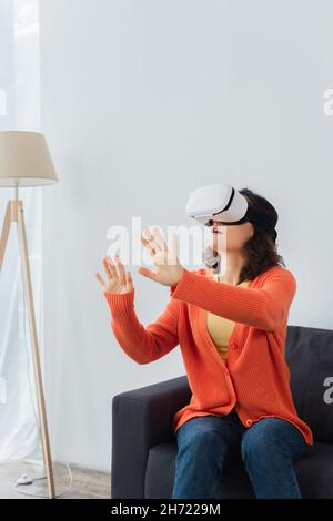 Young Woman Playing on Vr Glasses Happy Smile During Virtual Reality ...