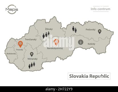 Slovakia political map of administrative divisions - regions. Colorful ...