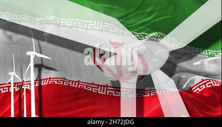 Iran renewable energy, wind and solar energy concept with wind turbines ...