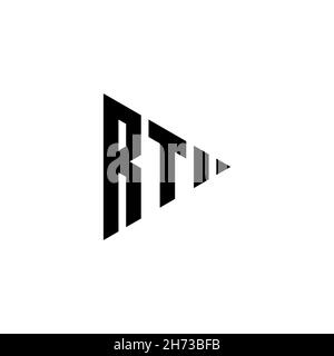 RT Monogram logo letter with triangle play button shape hexagonal rounded. Triangle circle ...