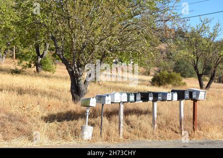 Rural mail boxes in California for US postal service delivery on public ...