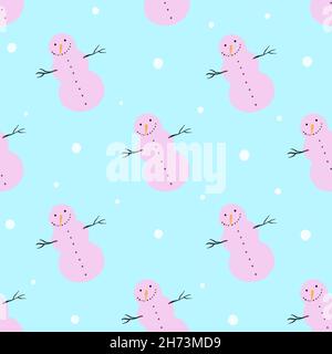 Winter seamless snowman and snowflakes pattern for Christmas wrapping ...