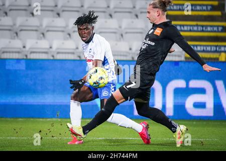 Odense, Denmark. 19th Nov, 2021. The players of OB enter the pitch for ...