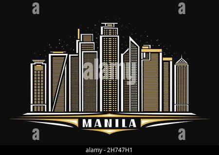 Vector illustration of Manila, horizontal logo with linear design ...