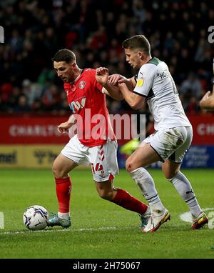 Plymouth Argyle's Jordan Houghton (left) and Julio Pleguezuelo celebrate after team-mate Muhamed ...