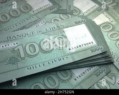 Money of Lebanon. Pound bills. LBP banknotes. 1000 Arabic. Business ...