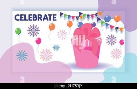 Landing page concept with celebration theme. Great gift, balloons ...
