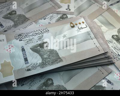 Money of Syria. Pound bills. SYP banknotes. 5000 Arabic. Business ...