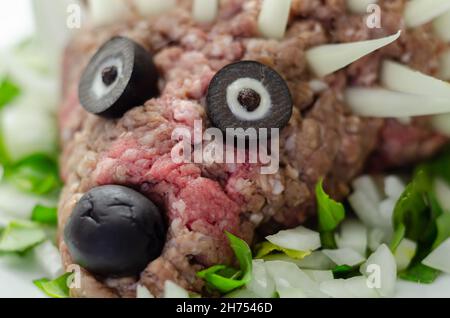 Traditional German dish called Mettigel, Mett served as a Mett hedgehog ...