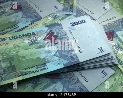 Uganda money Shilling money pack 3d illustration. UGX banknote bundle ...