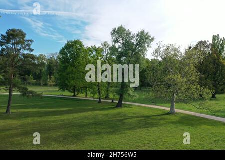 An aerial view of Prague's largest park Stromovka in spring sunny ...