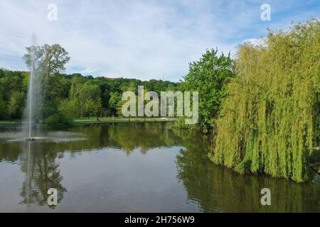 An aerial view of Prague's largest park Stromovka in spring sunny ...
