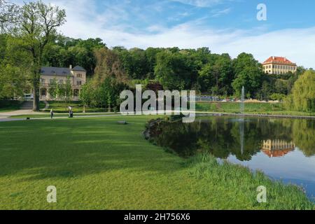 An aerial view of Prague's largest park Stromovka in spring sunny ...