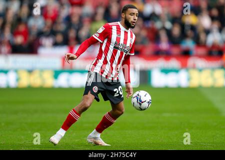 Jayden Bogle #20 of Sheffield United makes a break with the ball in, on ...