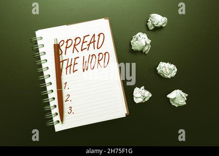 Sign displaying Spread The Word. Conceptual photo share the information ...
