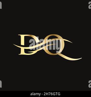 Creative golden letter DQ d q logo with leading lines and road concept ...